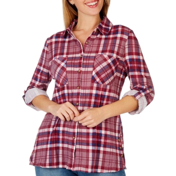 Robert Louis | Tops | Robert Louis Womens Plaid Button Front Top Maroon ...